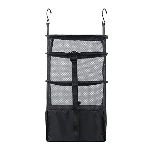 Surblue Hanging Closet Storage Bag Collapsible 3-Shelf Washable Oxford Fabric with 2 Hooks (L 11.41 * 11.41 * 19.68in, Black)