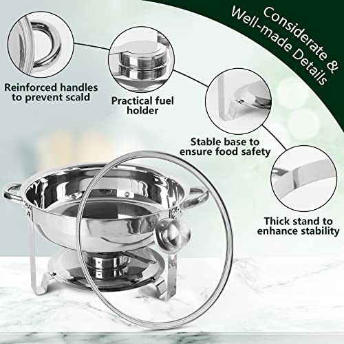 IMACONE Chafing Dish Buffet Set 4 Pack, 5QT Round Stainless Steel Chafer for Catering in Glass Lid, Chafers and Buffet Warmer Sets w/Food & Water Pan, Lid, Frame, Fuel Holder for Event Party Holiday