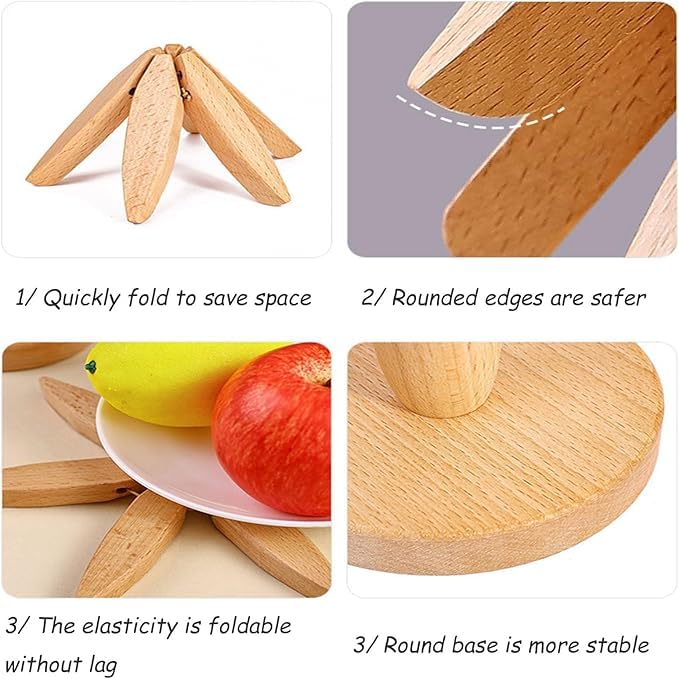 Generic Wooden Tree Coaster,Wooden Tree Coaster for Hot Dishes,Tree Shape,Trivets for Hot Dishes,3 Wooden Trivet + 1 Stand (Brown)