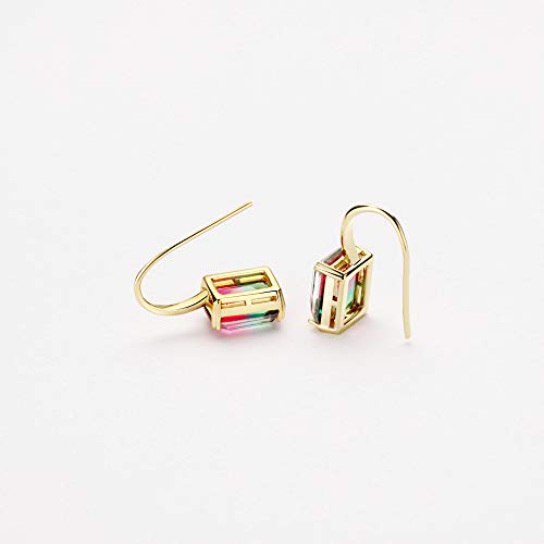 Watermelon Tourmaline Drop Earrings Nickel Free Copper Gradient Color Baguette Cut CZ Earrings for Women Girls