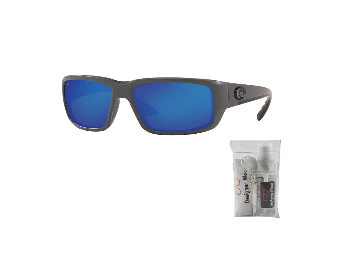 Costa Del Mar Fantail 6S9006 900651 59MM 98 Matte Grey/Blue Mirror 580g Polarized Rectangular Sunglasses for Men + BUNDLE with Designer iWear Eyewear Kit