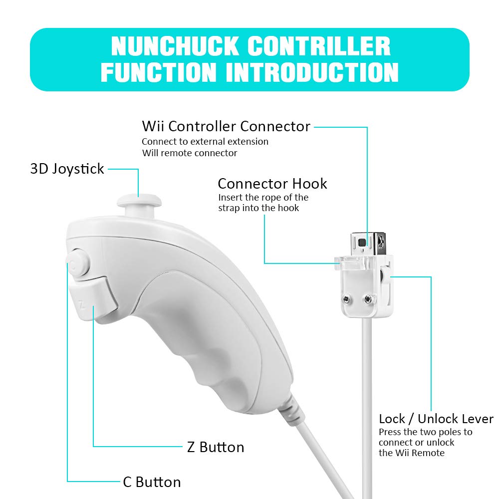 Suily Built-in Motion Plus Remote + Nunchunk Controller 2 in 1 Set Compatible for Wii (2* Black Set)