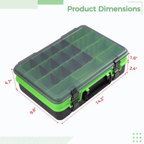 Double Layer Tackle Box, Two Level Fishing Tackle Box Organizer with Adjustable Dividers, Outdoor Fishing Large Capacity Tackle Storage Box 14.2βx9.8βx4.7β (Green)
