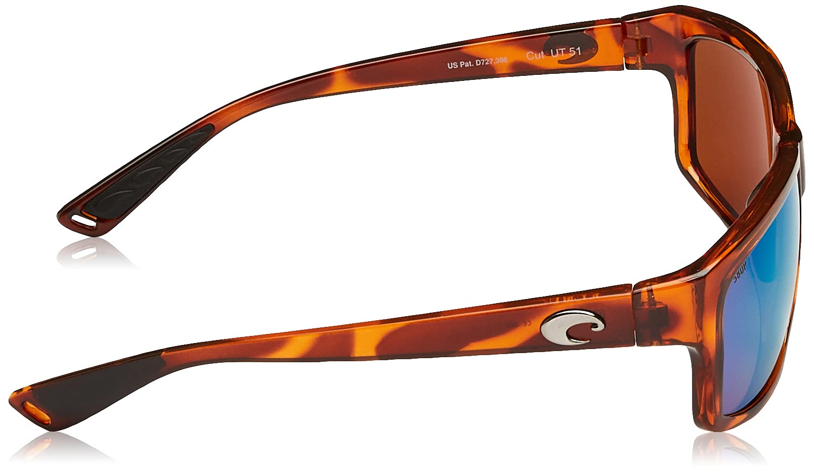Costa Del Mar Mens Cut Rectangular Sunglasses, Honey Tortoise/Copper Green Mirrored Polarized-580P, 60 mm