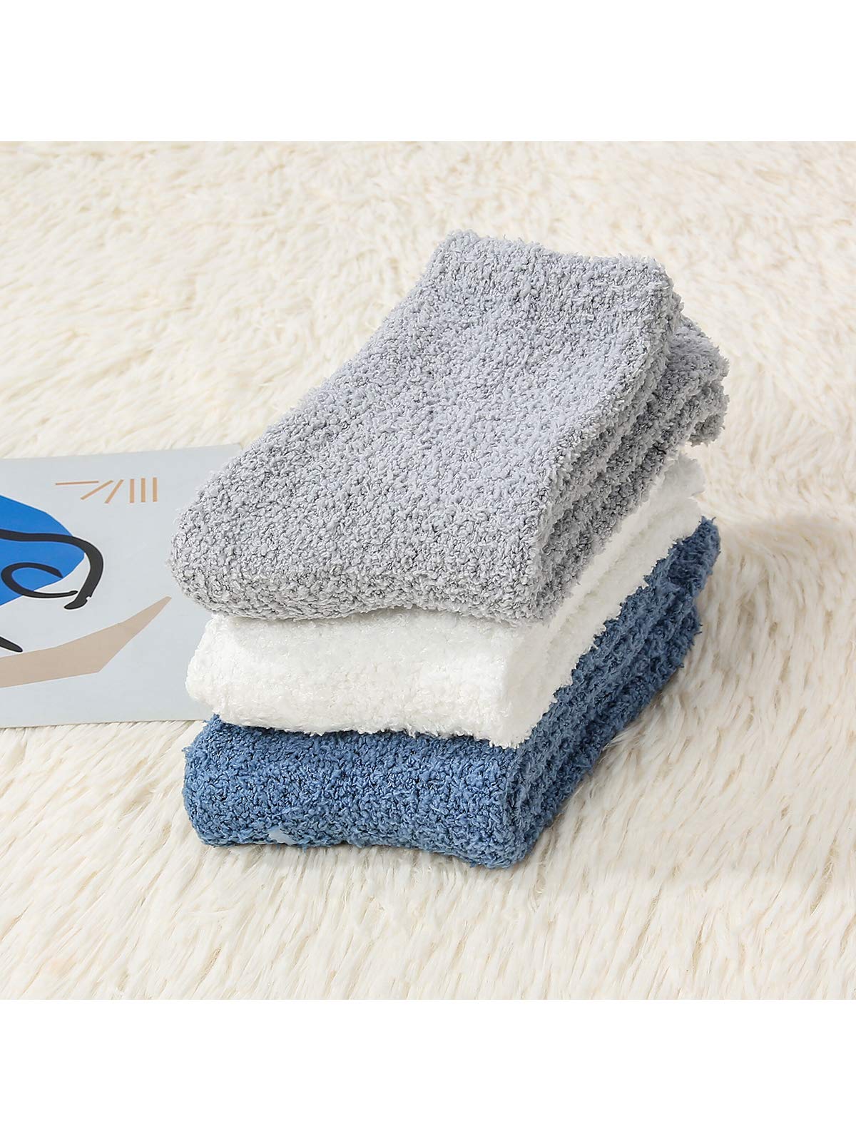 Century Star Anti Slip Athletic Plush Slipper Grip Soft Socks Women Yoga Pilates Soft Warm Cozy Socks For Christmas B 3 Pairs Blue/Gray/White One Size