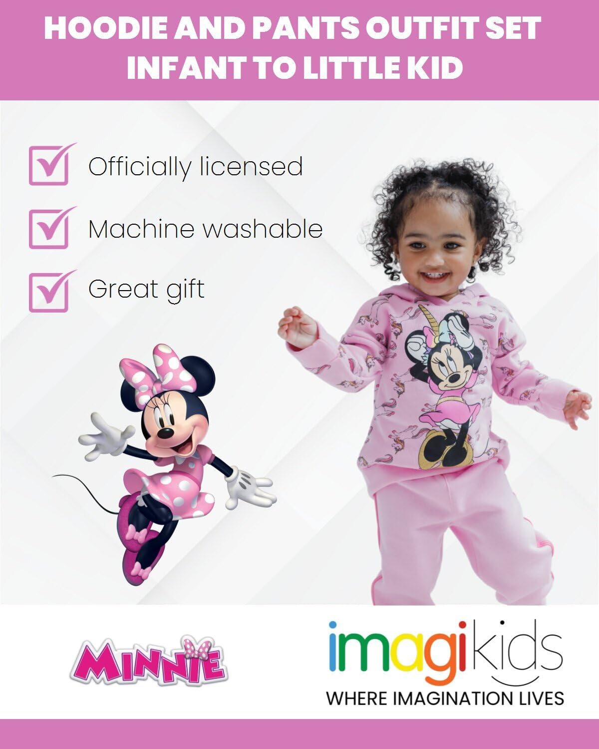 Disney Minnie Mouse Infant Baby Girls Fleece Pullover Hoodie & Jogger Pants Set Pink 18 Months