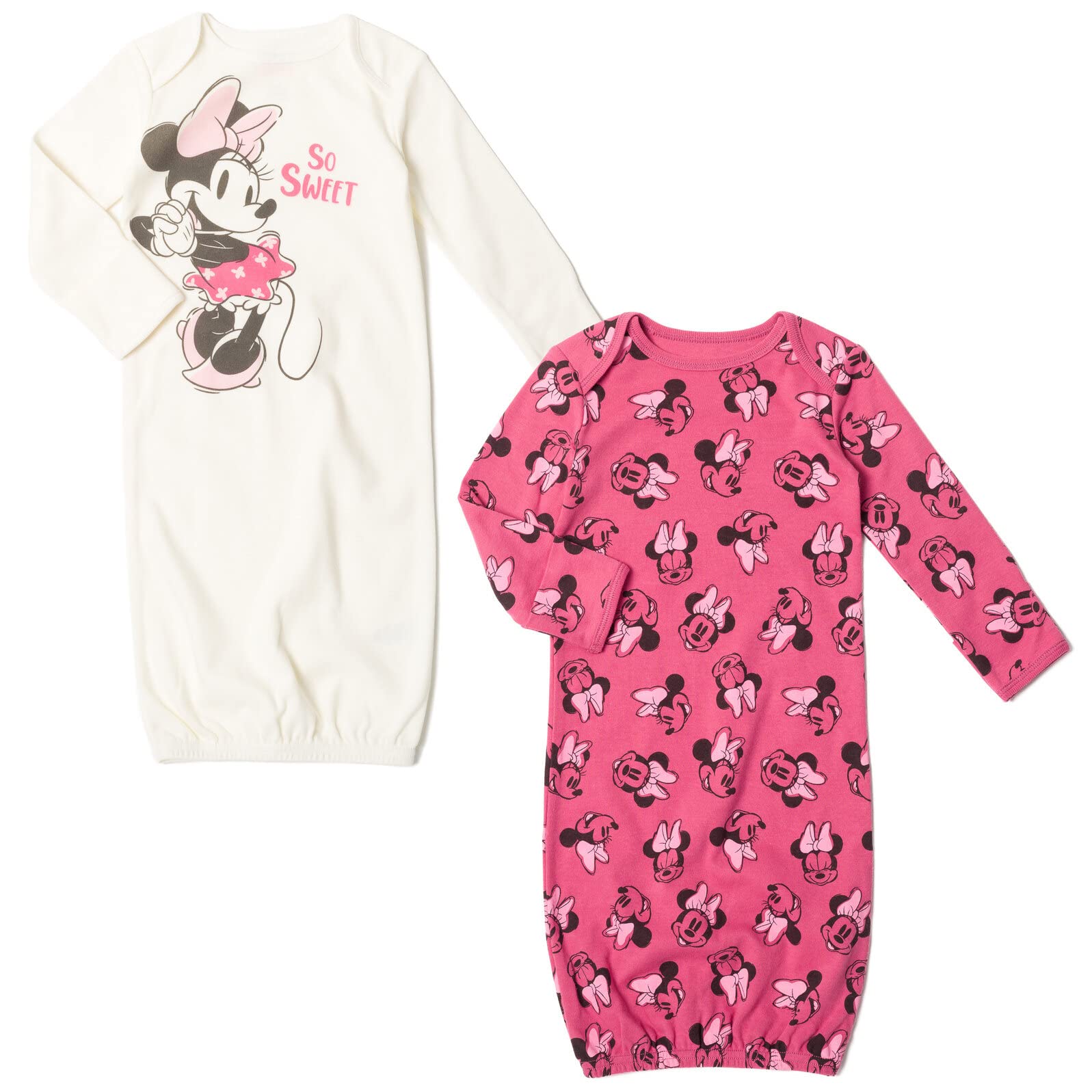 Disney Minnie Mouse Newborn Baby Girls 2 Pack Sleeper Gowns white/pink 0-6 Months