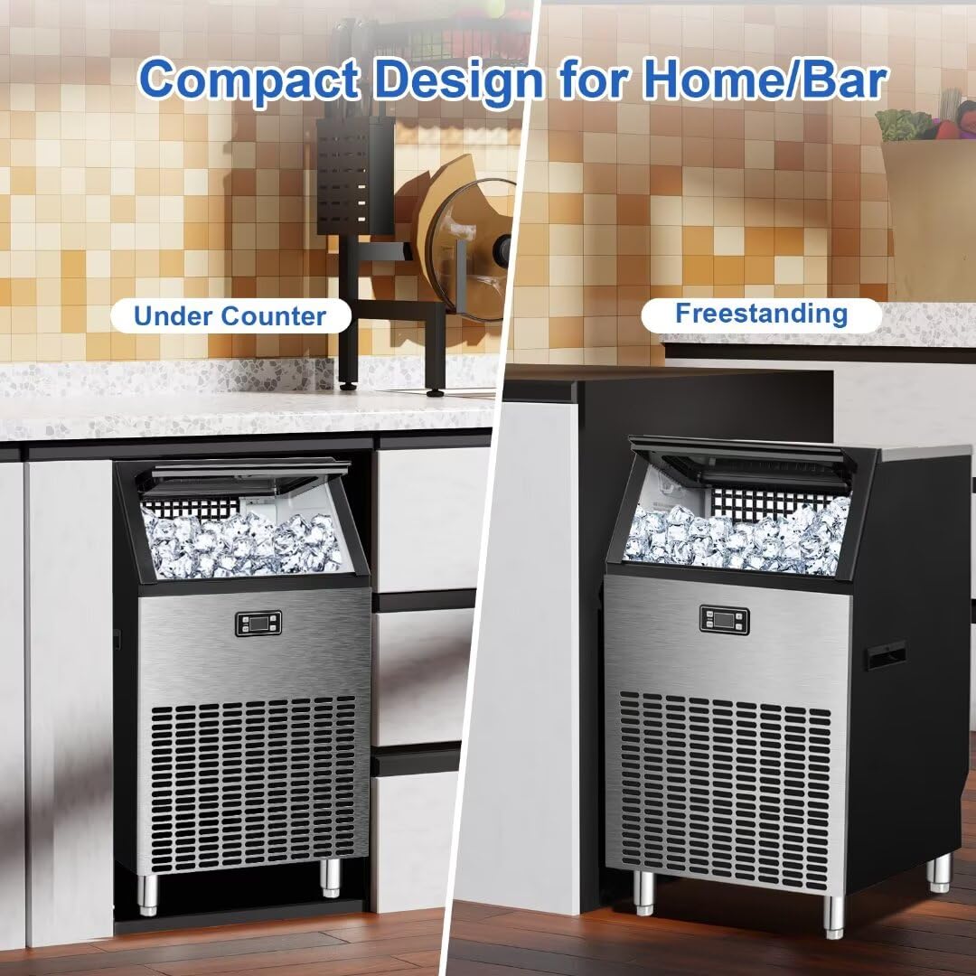 Kismile Commercial Ice Maker, Freestanding Nugget Ice Maker 200lbs/24h, 55lbs Storage Bin, Full Heavy Duty Stainless Steel Construction, Ice Maker Machine for Home Bar, Coffee Shop, Business