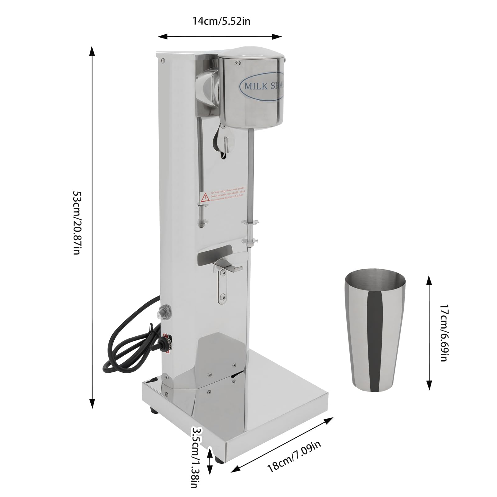 Milkshake Maker 650ml Electric Drink Mixer Commercial Milkshake Blender Stainless Steel 180W 18000RMP Speed Adjustable