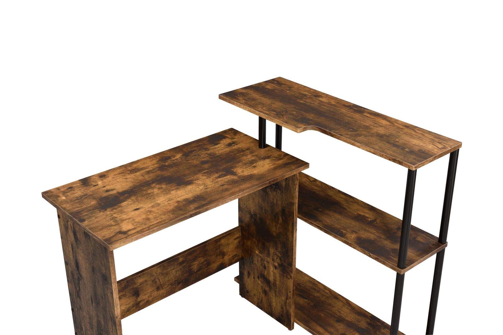 GIA Modern 47-Inch Black Computer Desk with 4-Tier Shelves, Writing Desk for Home Office or Bedroom, Metal Frame and Wood Desktop