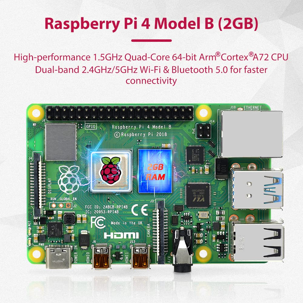 DVOZVO Raspberry Pi 4 2GB Starter Kit, 5V 4A Raspberry Pi 4 Power Supply with ON/Off Switch,Raspberry Pi 4 Aluminum Case,4K HDMI Cables for Raspberry Pi 4B - 32GB Edition (2GB RAM)