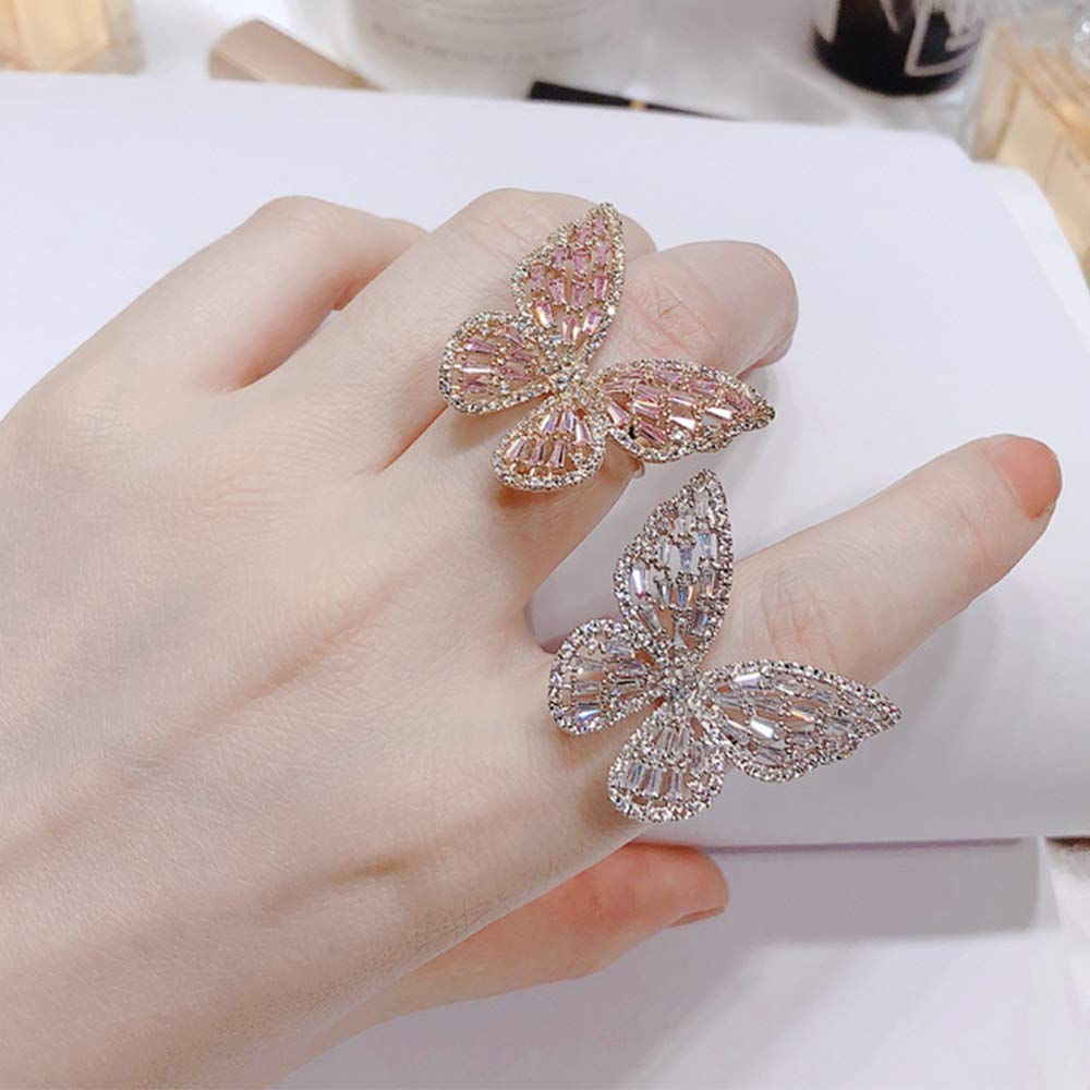 Cubic Zirconia Butterfly Ring Sparkling Crystal Bow-Knot Knuckle Ring Wedding Jewelry for Women