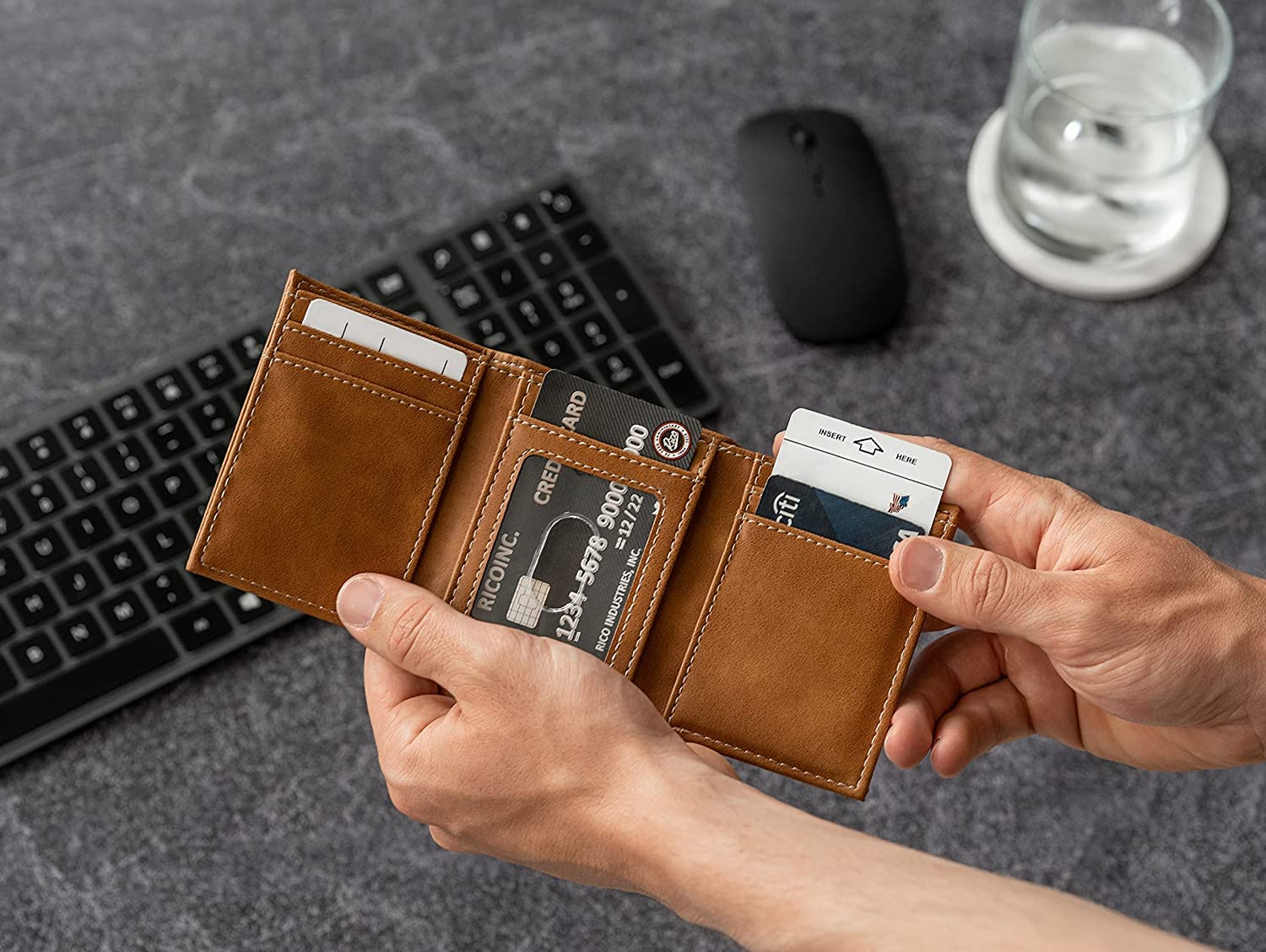 Rico Industries Skull Laser Engraved Trifold Wallet, Brown