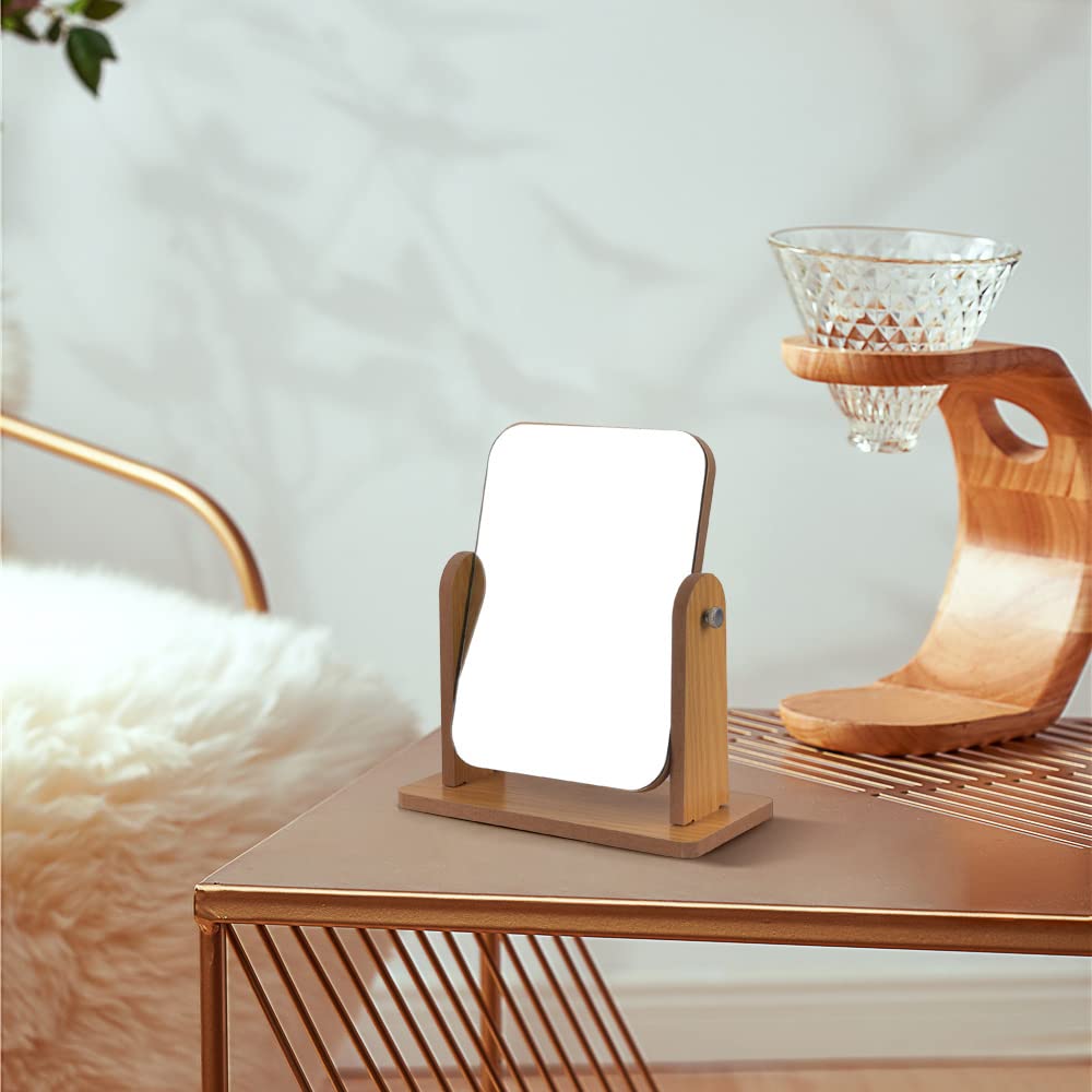 Forest aesthetics Makeup Mirror Wooden Desk Mirror Single-Sided Makeup Mirror 360 Degree Swivel Mirror,Portable Removable Table Table Mirror&Room High-Definition Make Up Mirror (Large)