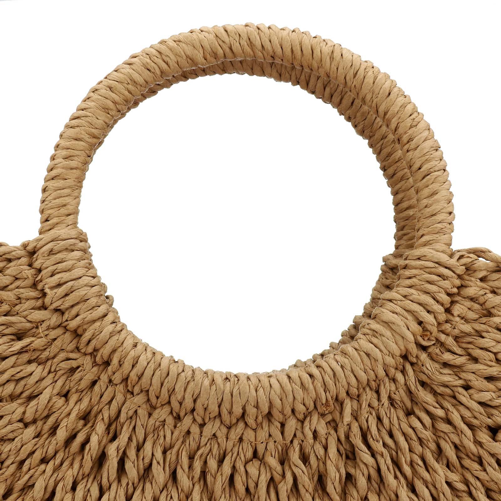 Summer Rattan Bag for Women Straw Hand-woven Top-handle Handbag Beach Sea Straw Rattan Tote Clutch Bags (Beige)