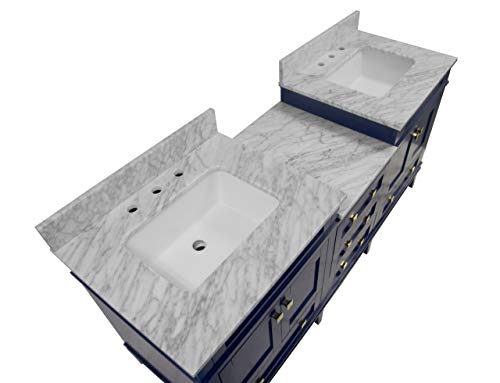Kitchen Bath Collection Eleanor 72-inch Double Bathroom Vanity (Carrara/Royal Blue): Includes Royal Blue Cabinet with Authentic Italian Carrara Marble Countertop and White Ceramic Sinks