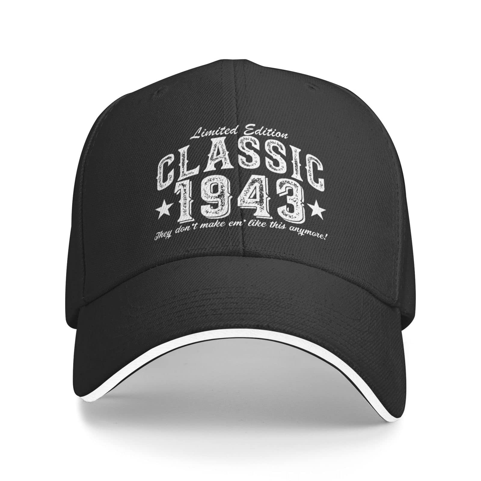 Classic 1943 80th Birthday Distressed Caps 80 Year Old Vintage Car 1943 Baseball Hat Gag Gift for Mom Birthday Unique Strapback Cap Black