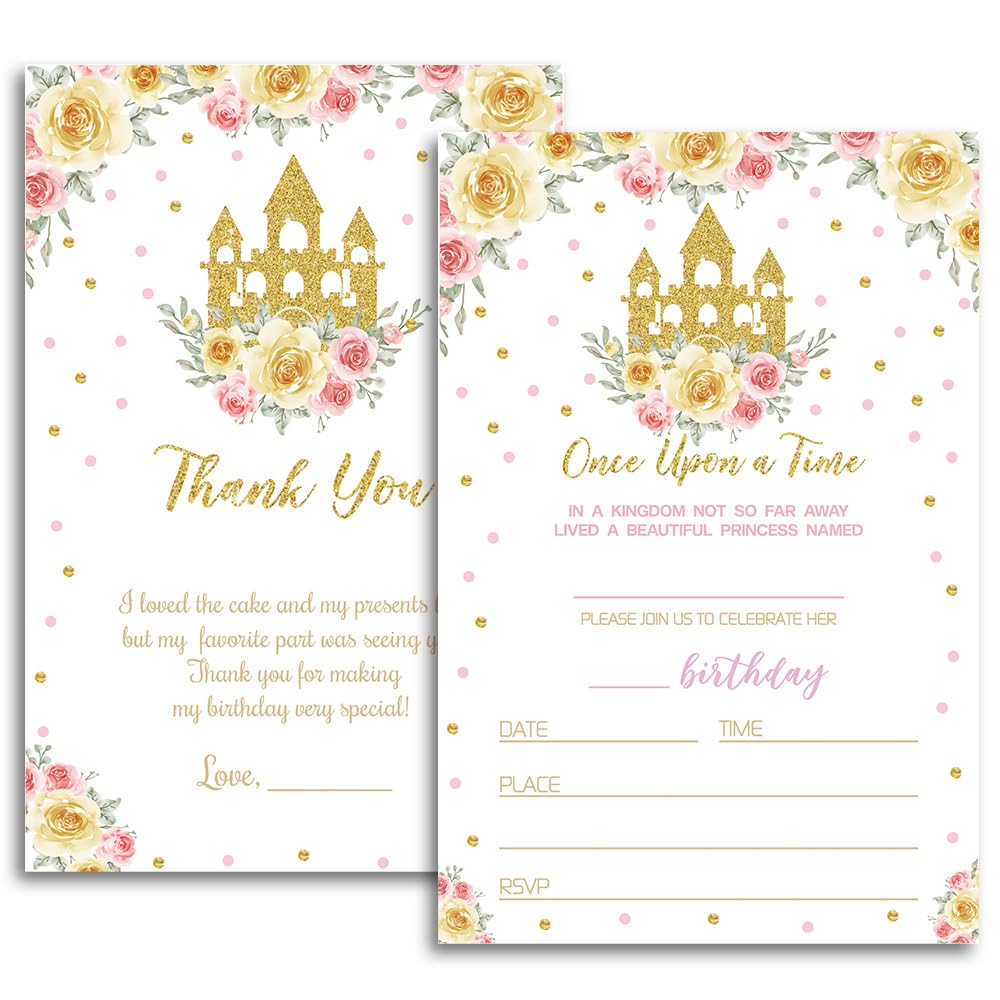 FujLoy Princess Birthday Invitation, Princess Birthday Party Invitations, Princess Party, Princess Castle Themed.（062）