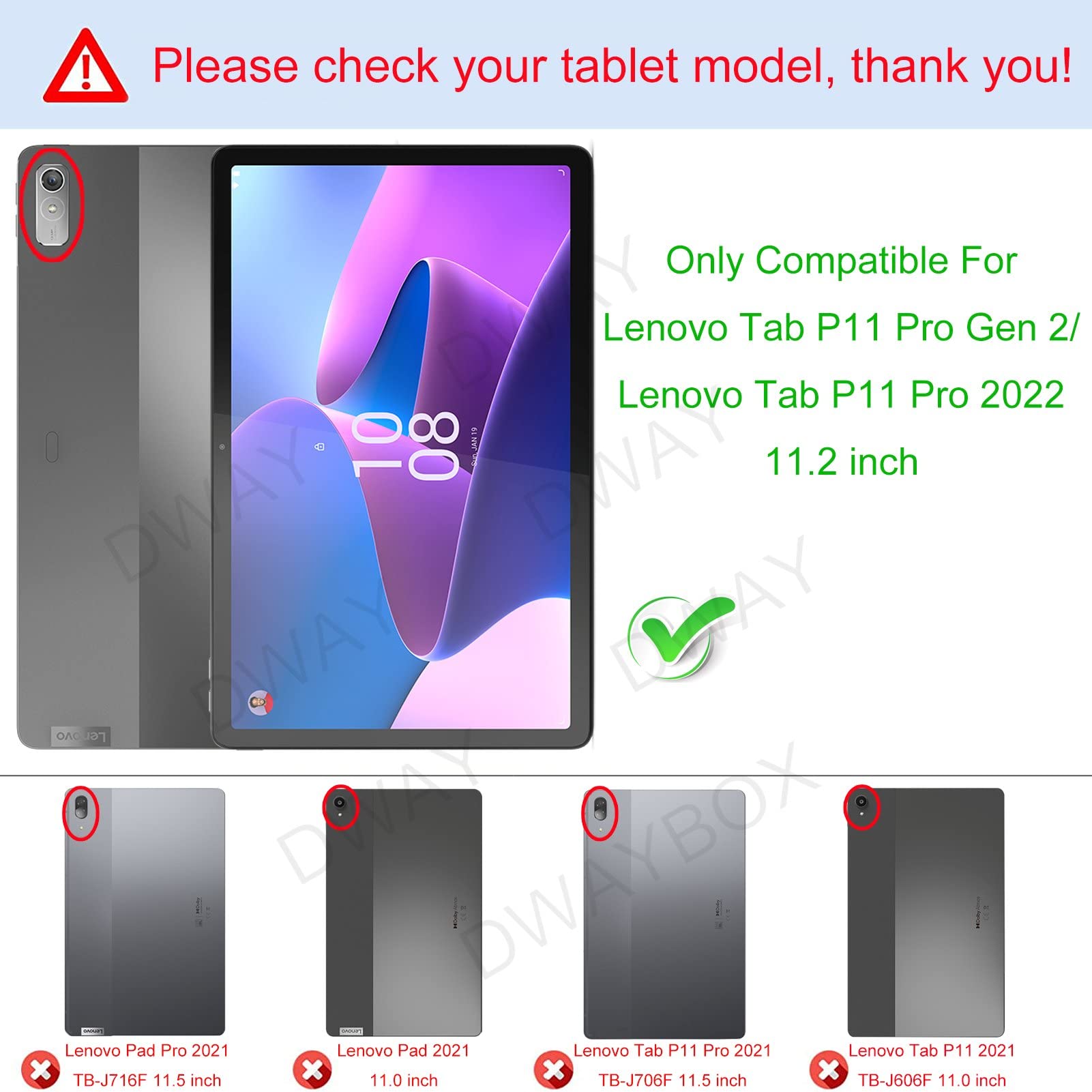 DWaybox Case for Lenovo Tab P11 Pro Gen 2 2022 / Lenovo Pad Pro 2022 11.2 inch, Folio Slim Lightweight Hard Shell Smart Protective Cover with Multi-Angle Stand -Black