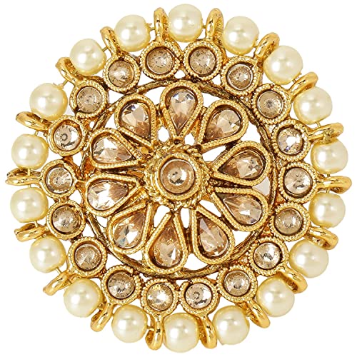 Efulgenz Indian Bollywood Traditional Antique Round Pearl Crystal Kundan Adjustable Big Ring Finger Jewelry (Style 2)