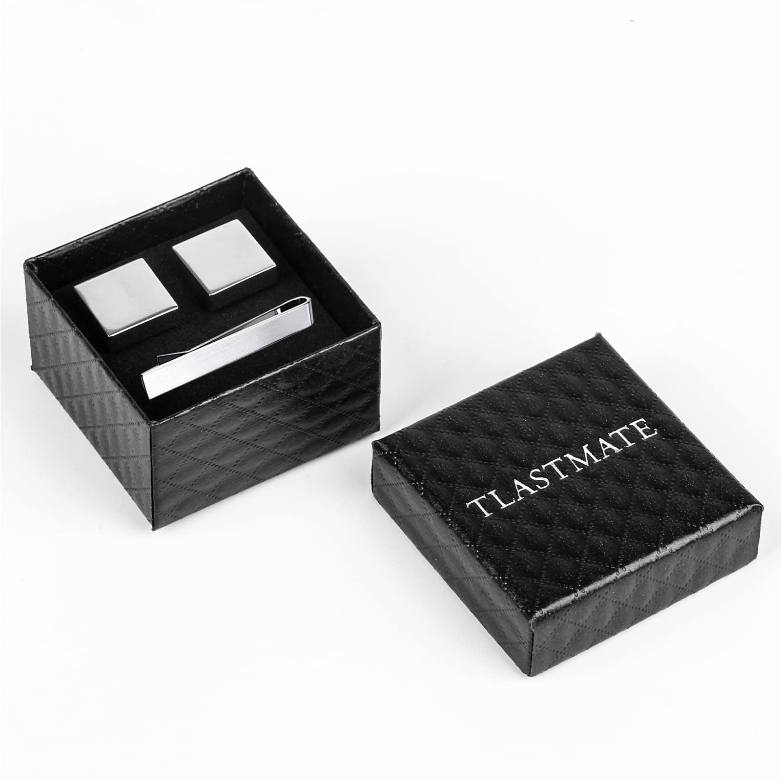 Classic Cufflinks for Men Silver Blank Cuff Links and Tie Clip Set