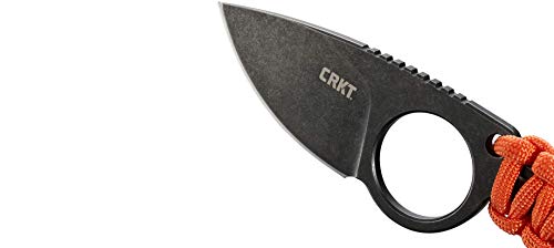 CRKT Tailbone EDC Knife: Everyday Carry Fixed Blade Drop Point Knife with Black Stonewash Finish, Orange Cord Wrapped Handle, Sheath 2415