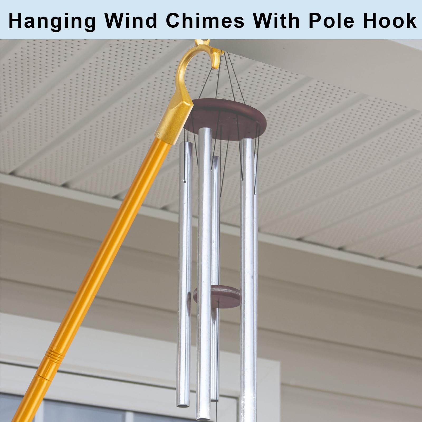 Greeily Clothes Hanger Reaching Hook, Garment Hook Reach Pole for Hanging Clothes Closet Bird Feeders Plants and Christmas Light Extendable from 31" to 61" with Sponge Handle (Yellow Hook)