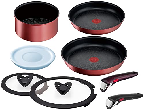 T-fal L38395APlus1 Ingenio Neo IH Rouge Unlimited Pot and Frying Pan Set, 7-Piece Set + 1 Handle, Compatible with Induction Gas Stoves, Non-Stick, Red