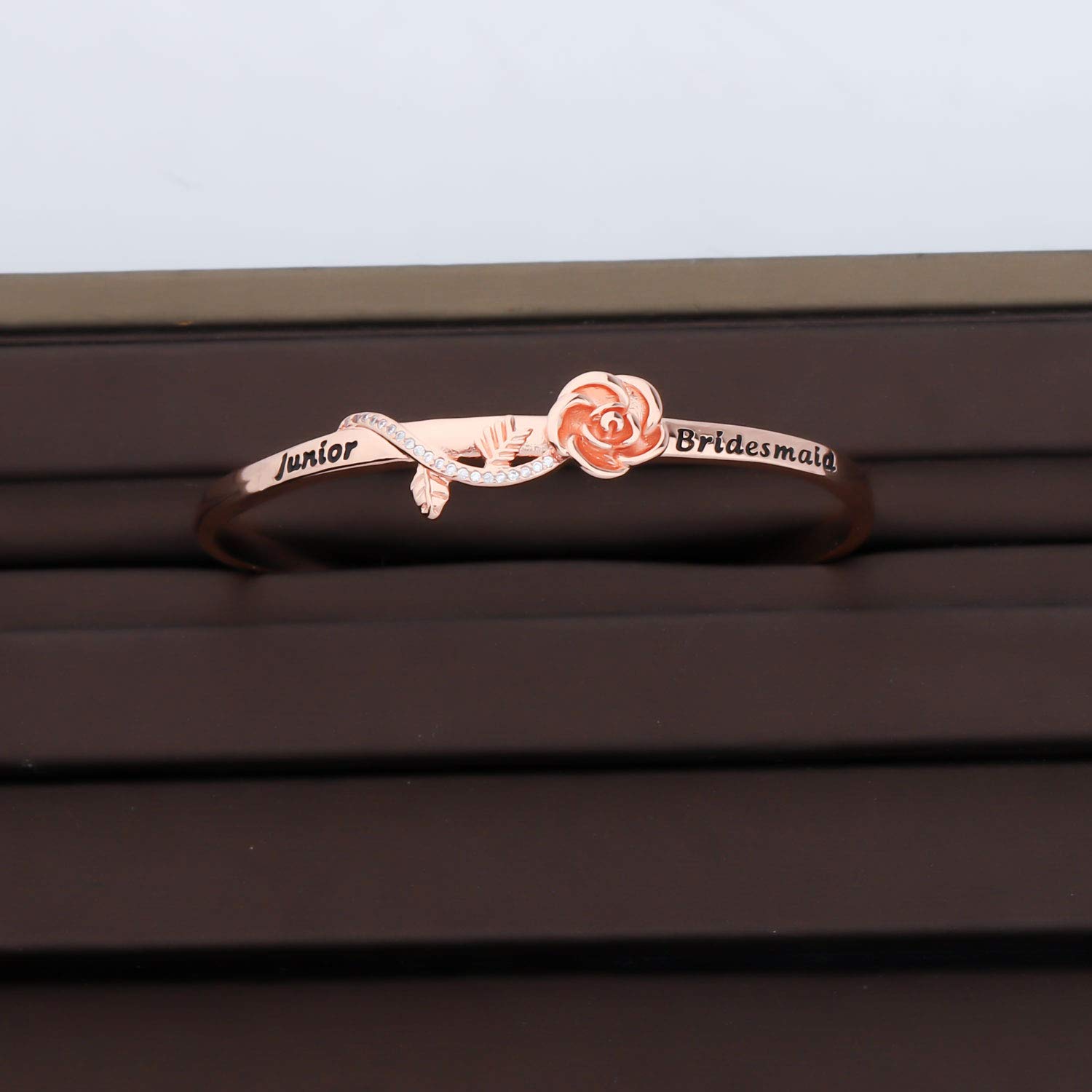 CENWA Junior Bridesmaid Bracelet Junior Bridesmaid Gift Bridesmaid Proposal Gift Junior Bridesmaid Rose Flower Cuff Bracelet (Junior Bridesmaid Br RG)