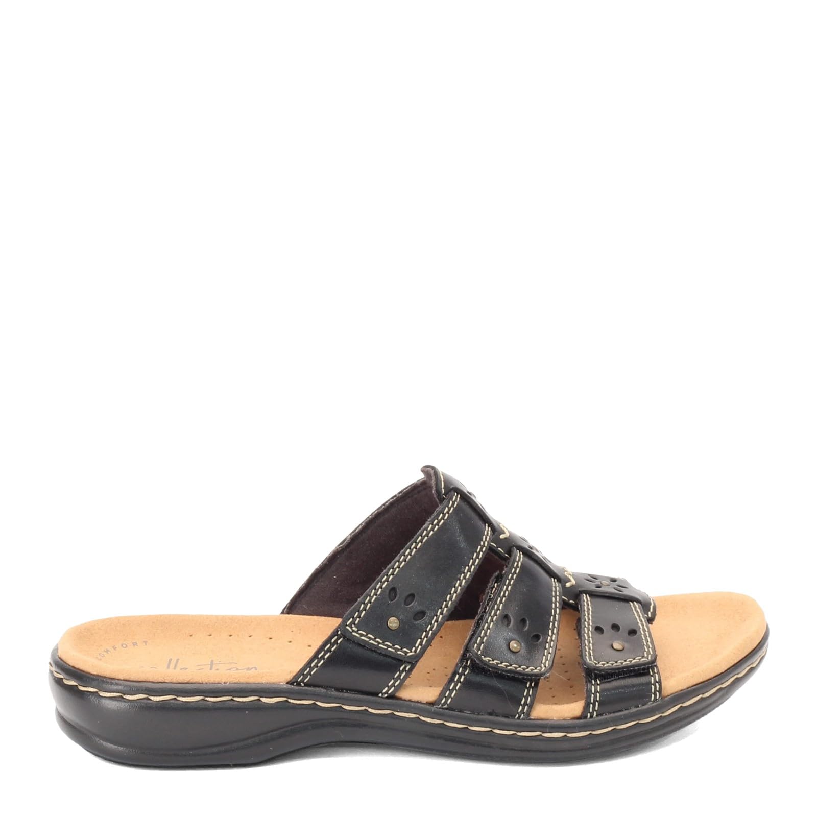 Clarks womens Leisa Spring Sandal, Black Leather, 9 US