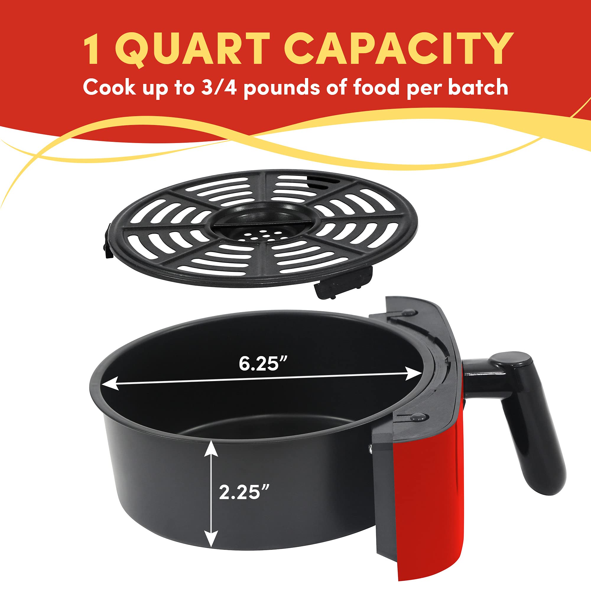Elite Gourmet EAF-3218R Personal 1.1 Quart Compact Space Saving Electric Hot Air Fryer Oil-Less Healthy Cooker, Timer & Temperature Controls, Red.