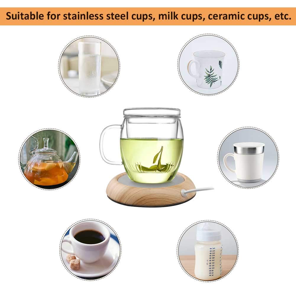 Creative USB Wood Insulation Grain Cup Heat Beverage Mug Mat Warmer Office Tea Milk Coffee Felt Heater Pad Coaster(Bright Wooden Grain)