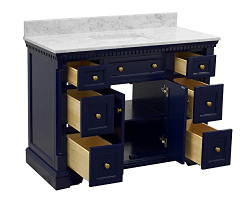 Sydney 48-inch Bathroom Vanity (Carrara/Royal Blue): Includes Royal Blue Cabinet with Authentic Italian Carrara Marble Countertop and White Ceramic Sink
