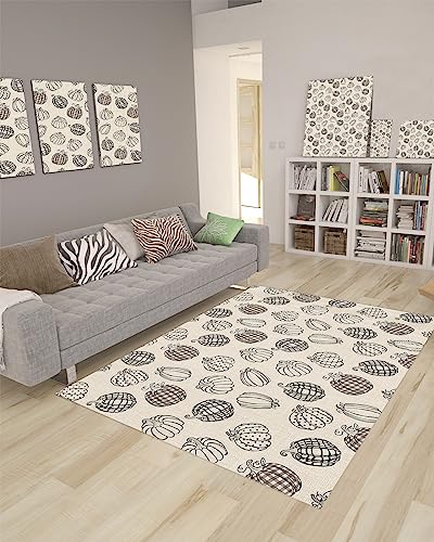 Thanksgiving Bohemia Area Rug 2'7"x5',Outdoor Indoor Small Carpet Runner for Teen Girls Boys Bedroom,Living Room,Bathroom,Classroom,Office,Kitchen,Washable Area+Rug Autumn Black Dot Plaid Pumpkins