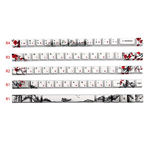 JSJT Custom Keycap-Keycaps 65 Percent Suitable for GK68/RK68 Mechanical Keyboards 68 White Key Set Japanese Keycaps OEM Profile PBT Keycaps with Keycap Puller (Plum Blossom Keycaps)