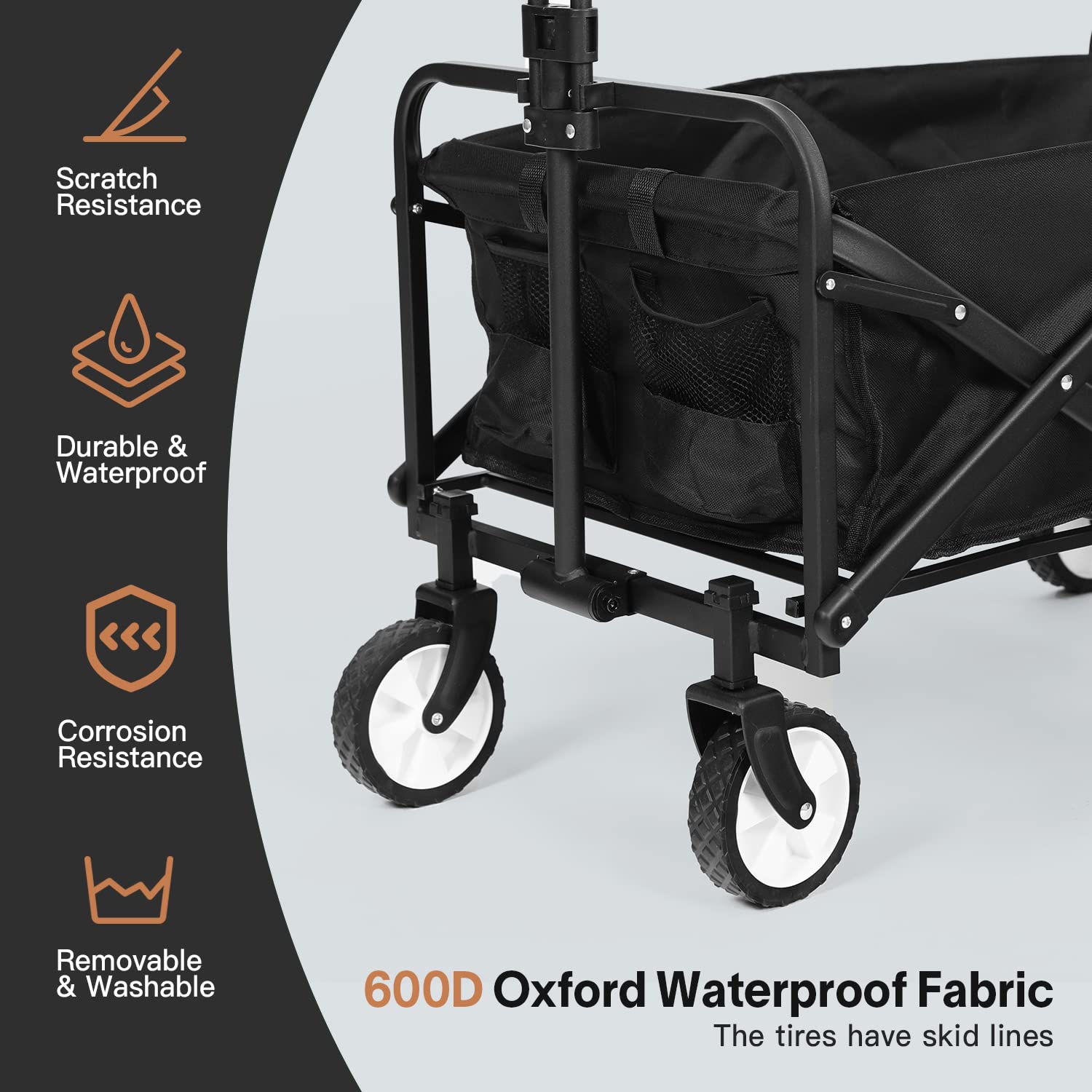 Collapsible Folding Wagon, LUBBYGIM Outdoor Utility Wagon Cart Heavy Duty Foldable with Universal Wheels & Adjustable Handle, Foldable Grocery Wagon for Garden Camping Shopping Sports
