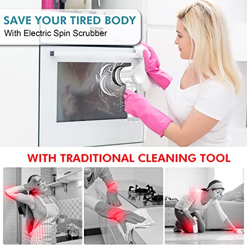 LEKISHE Electric Spin Scrubber Electric Cleaning Brush Cordless Power Scrubber with 5 Replaceable Brush Heads Handheld Power Shower Scrubber for Bathtub, Floor, Wall, Tile, Toilet, Window, Sink