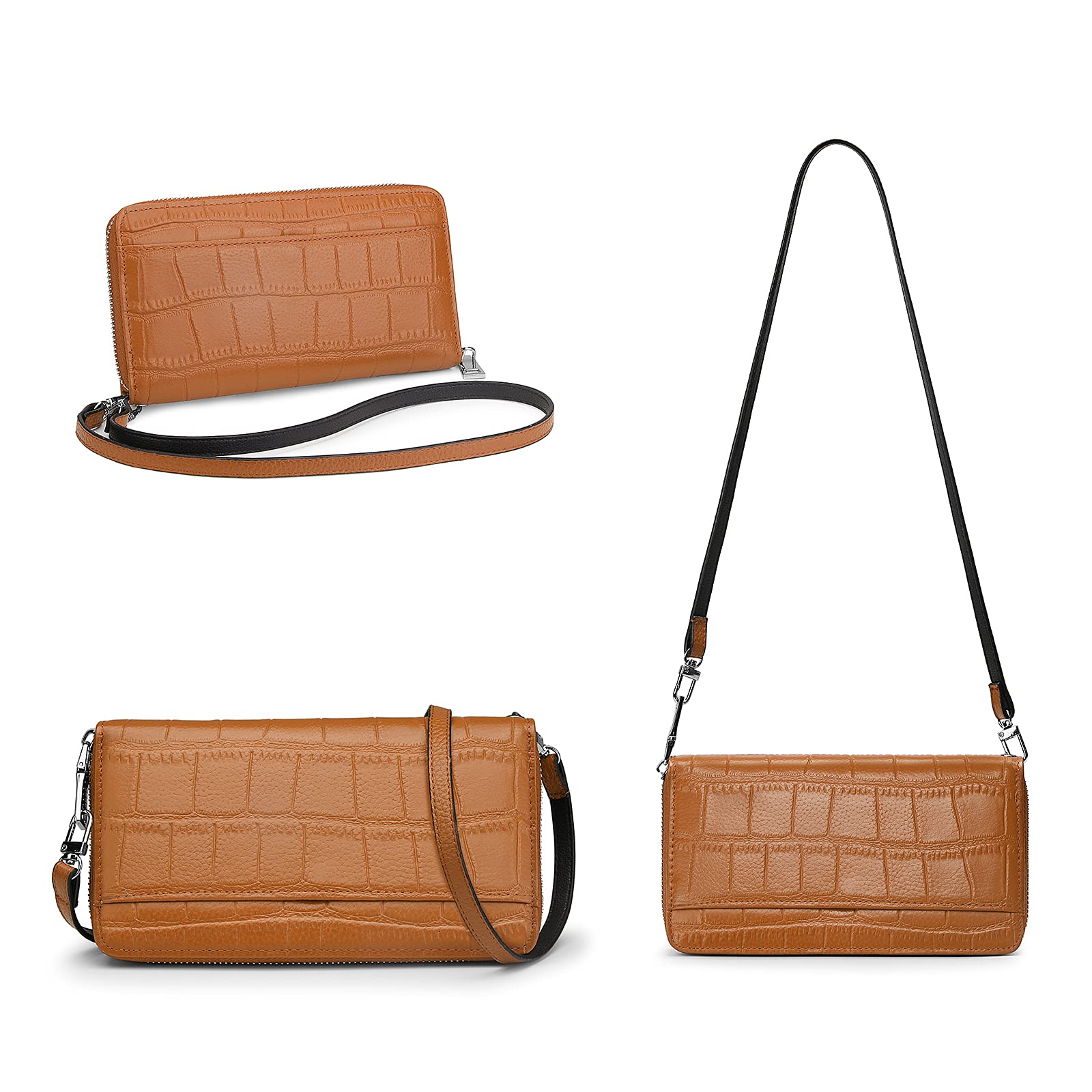 YALUXE Wristlet Handbags for Women Crocodile Effect Leather Clutch Zip-Around Wallet Phone Purse