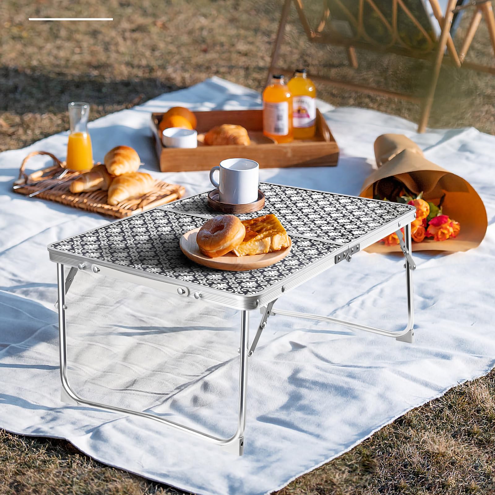 Coobi Small Folding Table,2 Foot x 16.5 inch Fold-in-Half Portable Folding Card Table,Ultralight with Carrying Handle,Black