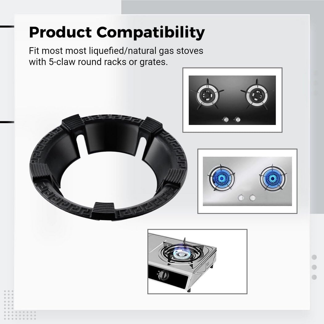 Homaisson Windproof Wok Support Ring, Gather Fire Cast Iron Burner Ring for Gas Stove Rack, Non-Slip Pot Pan Holder, Energy-Saving Wok Stand for 5-Claw Racks or Grates