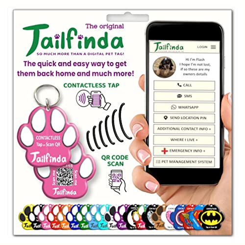 Tailfinda Contactless Cat or Dog Tag - Lightweight Pet ID Tags for Dogs and Pets, Scan QR Code or Tap Dog Collar Tag for Online Pet Profile, Water-Resistant Personalized Dog Tags