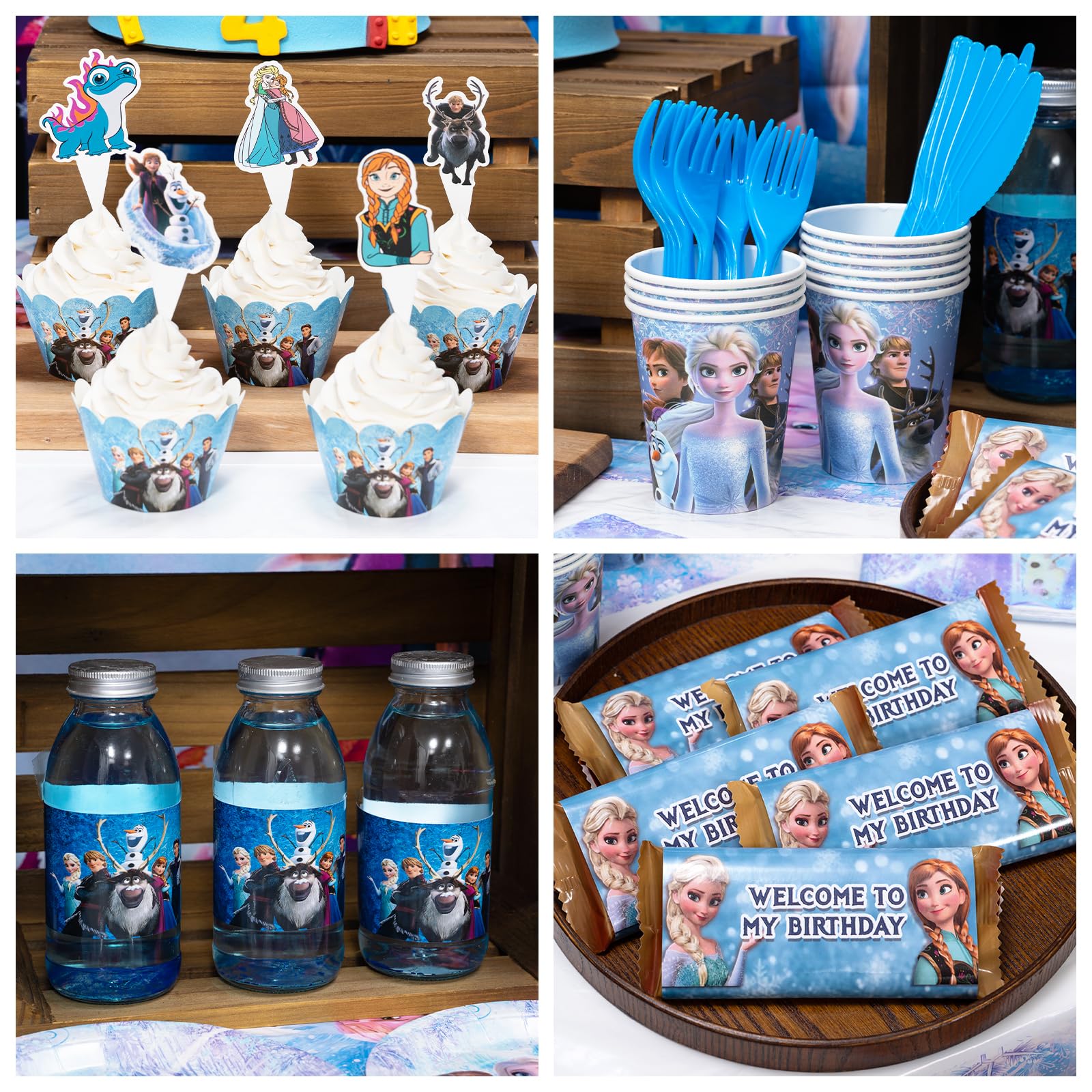 Frozen Birthday Party Supplies,191pcs Cartoon Theme Style Party Decorations Include Happy Birthday Banner,Backdrop,Plates,Tablecover,Cake Toppers