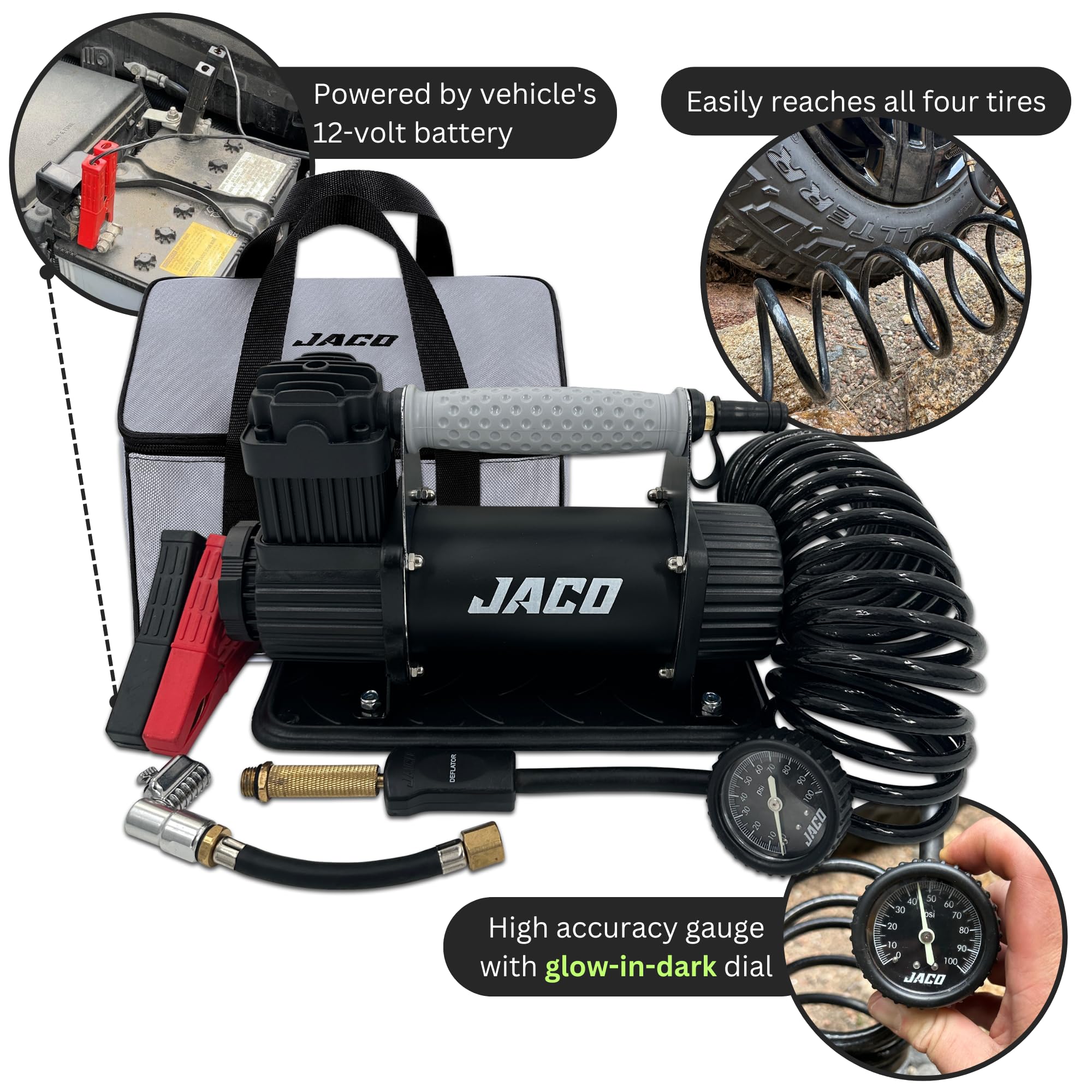 JACO 4X4 TrailPro Heavy Duty Portable Air Compressor - 3.5 CFM (12V/33A) | On x Off Road Tire Inflator Kit