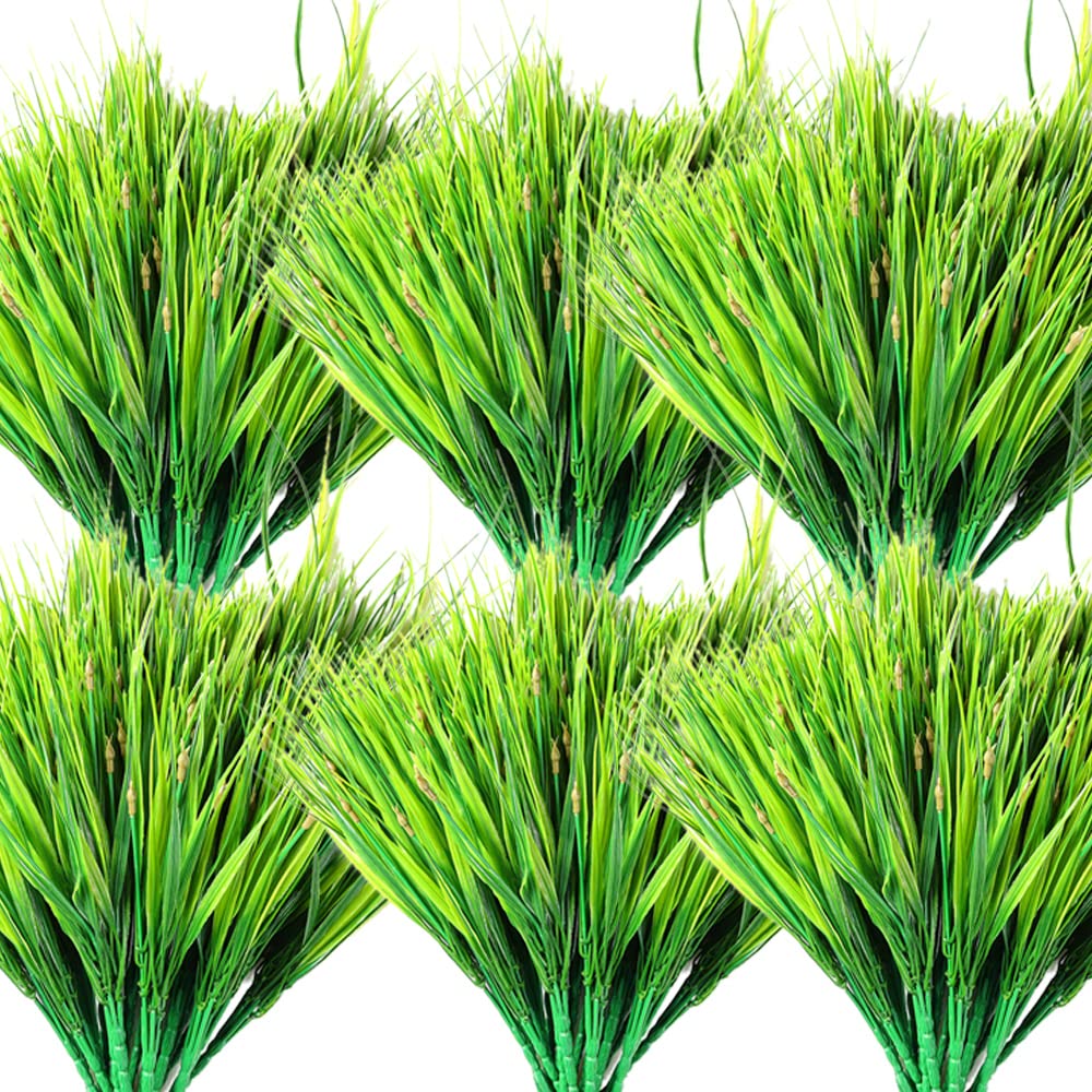YDSIII 20Pcs Artificial Outdoor Plants,Fake Plants Wheat Grass Greenery Shrubs UV Resistant Faux Plastic Plants Outdoor Window Box Verandah Hanging Planter Home Garde Window Box Décor (Grass)