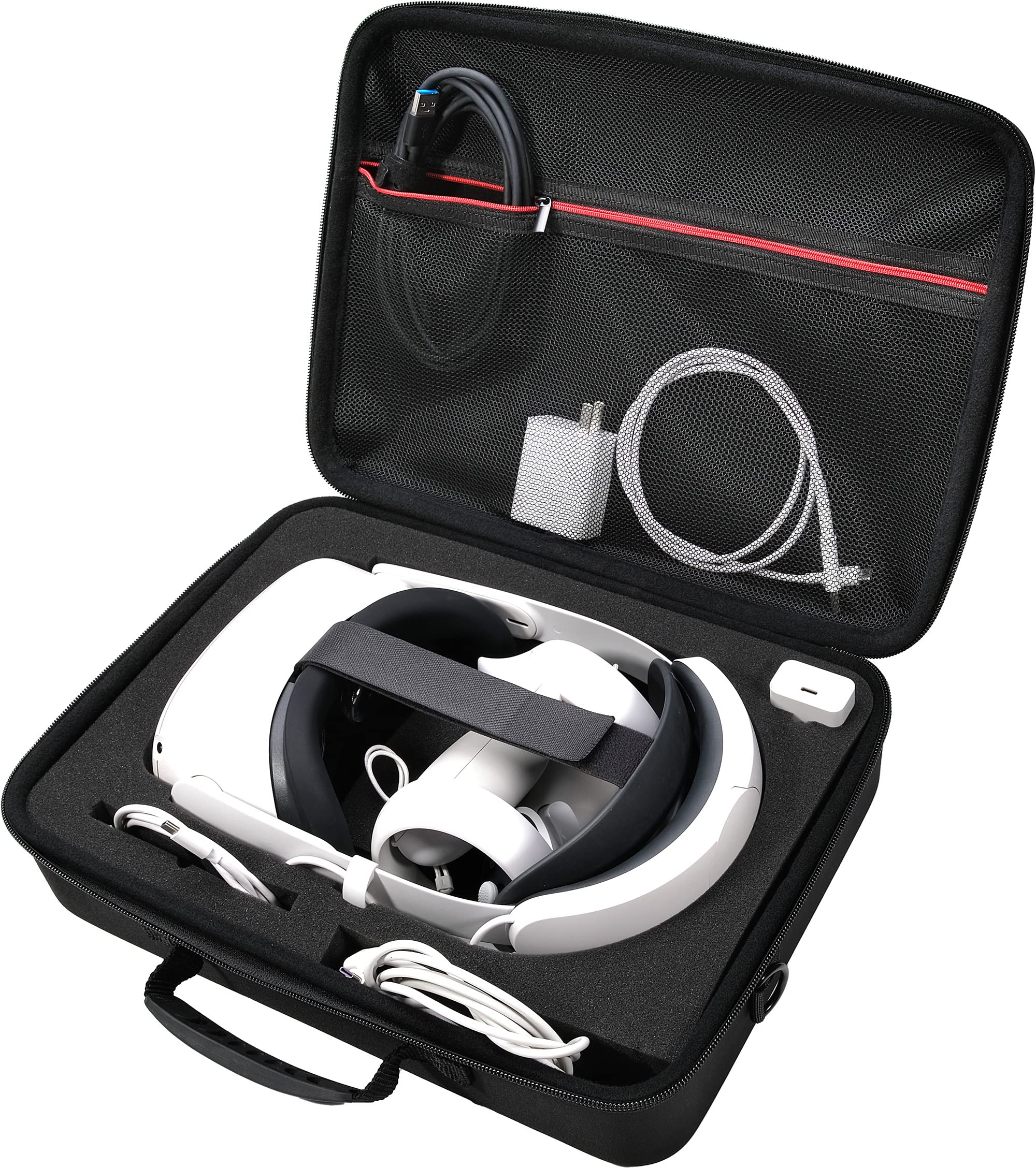 dpbag Hard Padded Carry case fit for Oculus Quest 2 VR Headset Elite Strap, All in One Shoulder Belt Travel and Storage with Foam Cutout Strap Control, Accessories.
