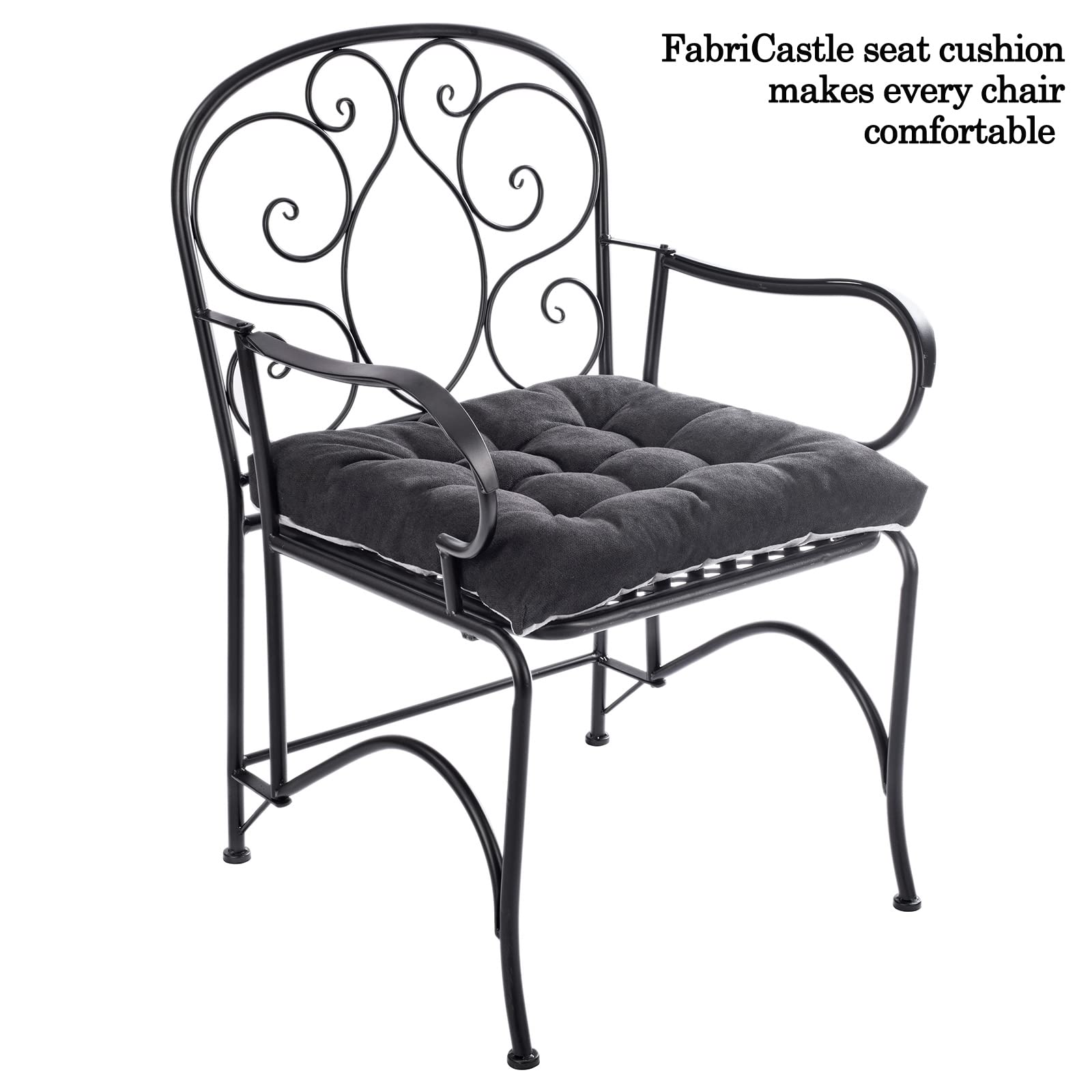 FABRICASTLE Outdoor Chair Cushions Patio Cushion Premium Comfortable Thick Fill Tufted 19" x 19" Floor Wicker Seat Pads, 2 Count (Black, 2)