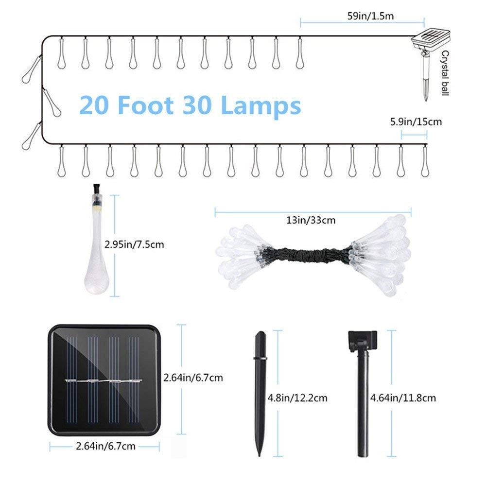 Sunny-home Solar String Lights Water Drop Garden Lights Waterproof Outdoor Lights with 20 Feet 30 LED 1 Pack (Multi-Color)