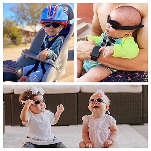 REAL SHADES Unbreakable Kids Sunglasses - 100% UV Protection and Shatterproof Lens with Adjustable Strap for Boys and Girls, Cherry Pink/Lime Green, Baby 0+