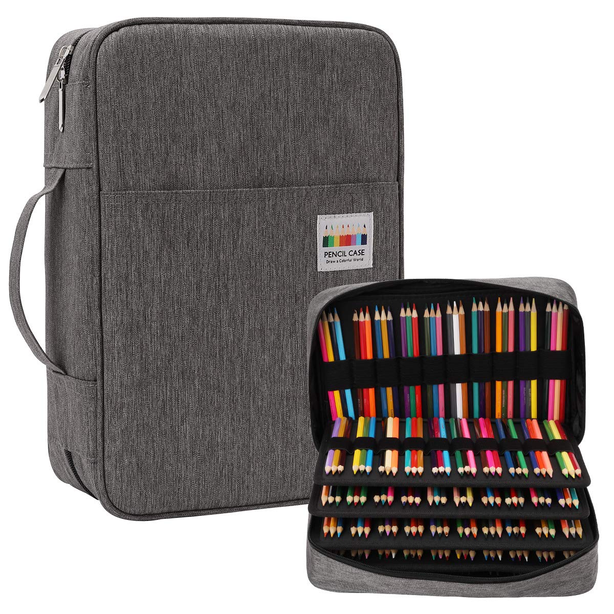JAKAGO 304 Slots Colored Pencil Case Large Capacity Storage Bag for Artist Painter Multi-Functional Organizer for Colored Pencils/Gel Pens/Markers/Makeup Brushes(Gray)