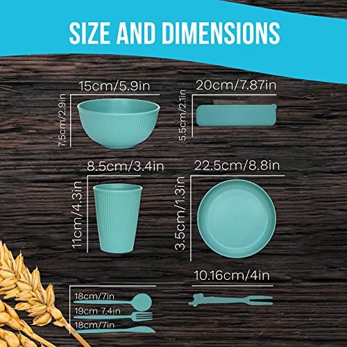 Wheat straw Dinnerware Set 40 Piece - Lightweight, Eco-Friendly, plastic dinnerware set, Microwave Dishwasher Safe Unbreakable Plates, Bowls, Cups, Camping, Kitchen, RV